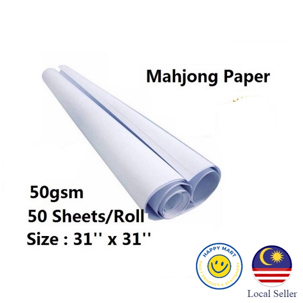 READY STOCK ( 50's/roll ) 31" X 31" White Paper / Mahjong Paper 50gsm ...