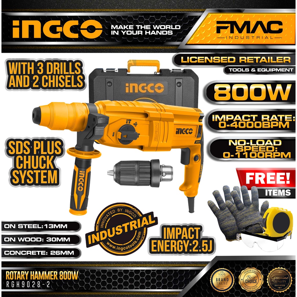 INGCO Industrial Rotary Hammer 800W SDS plus chuck system RGH9028-2 ...