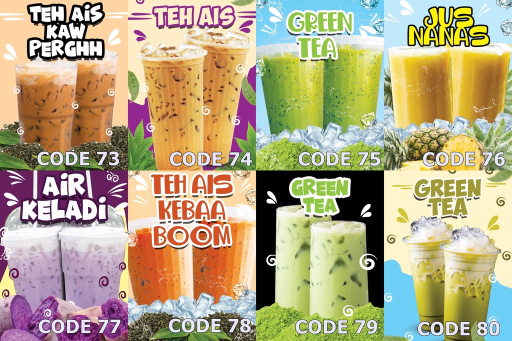 Sticker Air Balang Stiker Jus Buah Kelapa Teh Ais Green Tea Label ...