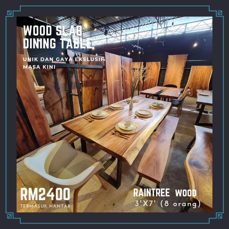 MEJA MAKAN KAYU BALAK DINING TABLE WOOD SLAB | Shopee Malaysia