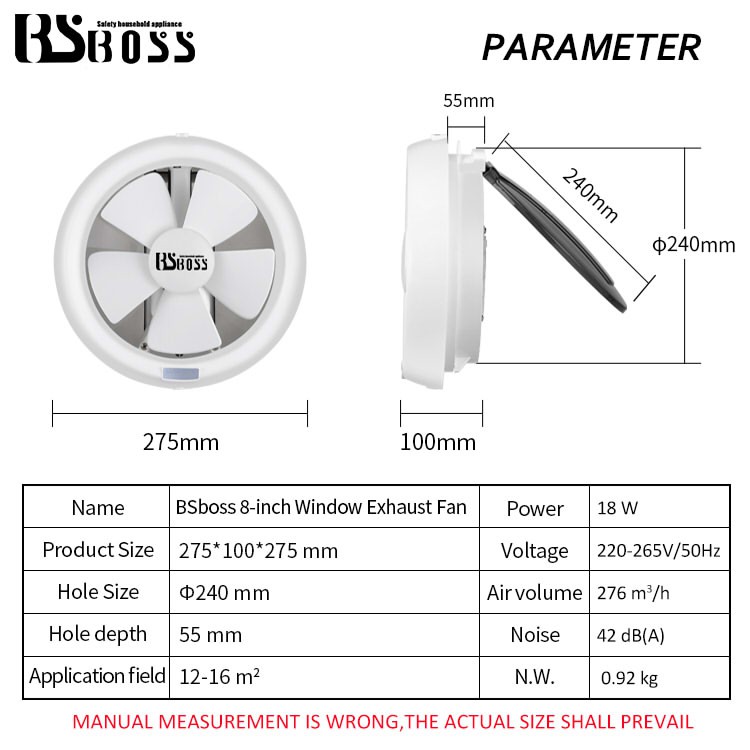 BS BOSS exhaust fan 6 inch 8 inch Round PVC Wall Type Ventilation fan ...