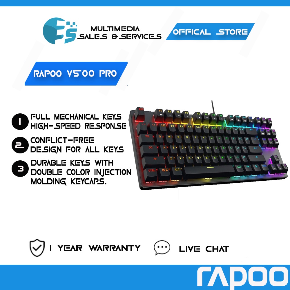 RAPOO V500 PRO WIRED ALLOY MECHANICAL GAMING KEYBOARD WITH SPILL RESISTANT DESIGN, AND ...