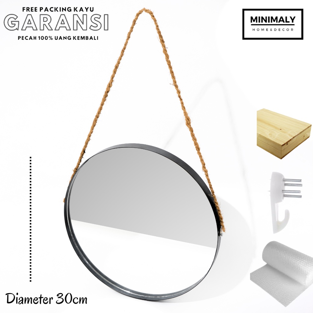 HIASAN DINDING Wall Mirror PVC Rope Frame D.30 Round Mirror Hanging ...