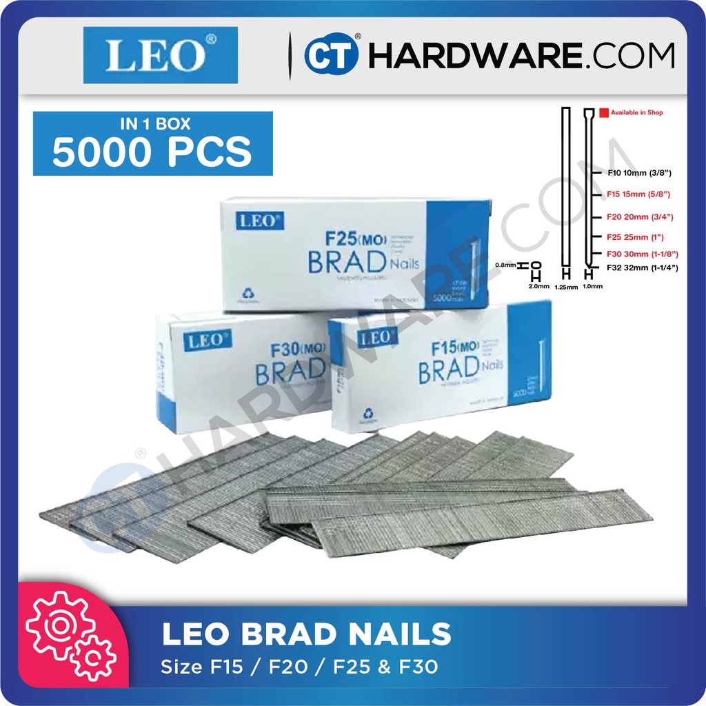 LEO CHISEL POINT BRAD NAIL SIZE F15 / F20 / F25 / F30 [ 5,000PCS ] FINE ...