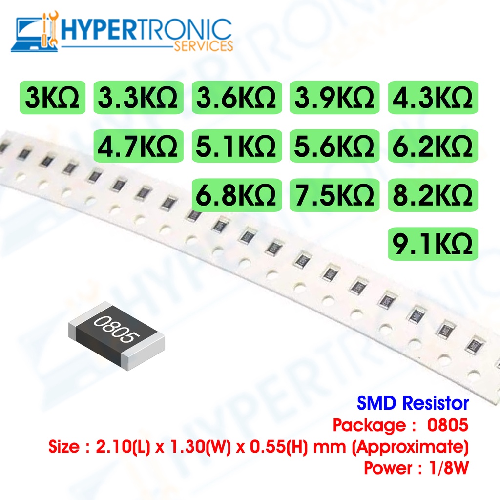 10pcs SMD Resistor, Chip Resistor , Size 0805 - 3k 3.3k 3.6k 3.9k 4.3k ...
