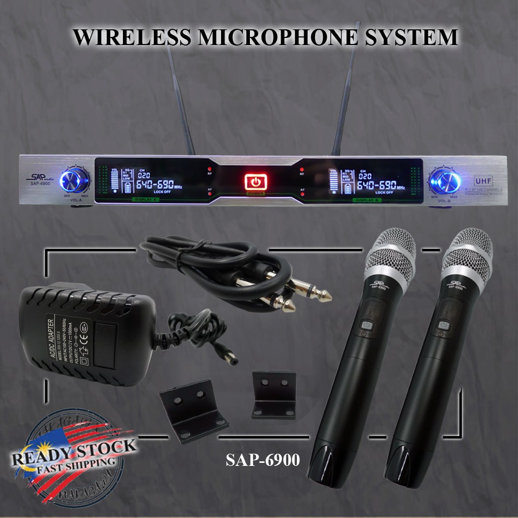 SAP SAP-6900 UHF WIRELESS MICROPHONE SYSTEM WITH TWO HANDHELD CORDLESS ...