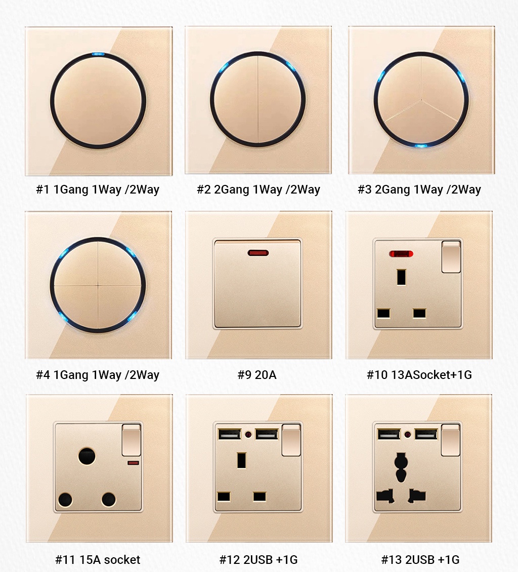 【PSSRISE 】Gold Wall Switch Socket 13A/15A/Autogate/Light Controller ...