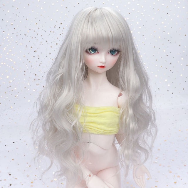 1/6 1/4 Doll Wig with Bangs Long Curly Hair Wig for 1/3 Bjd Silver Gray ...
