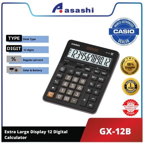 Casio GX-12B 12 Digits / GX-14B 14 Digit / GX-16B 16 Digits Extra Large Display Calculator 2 Way ...