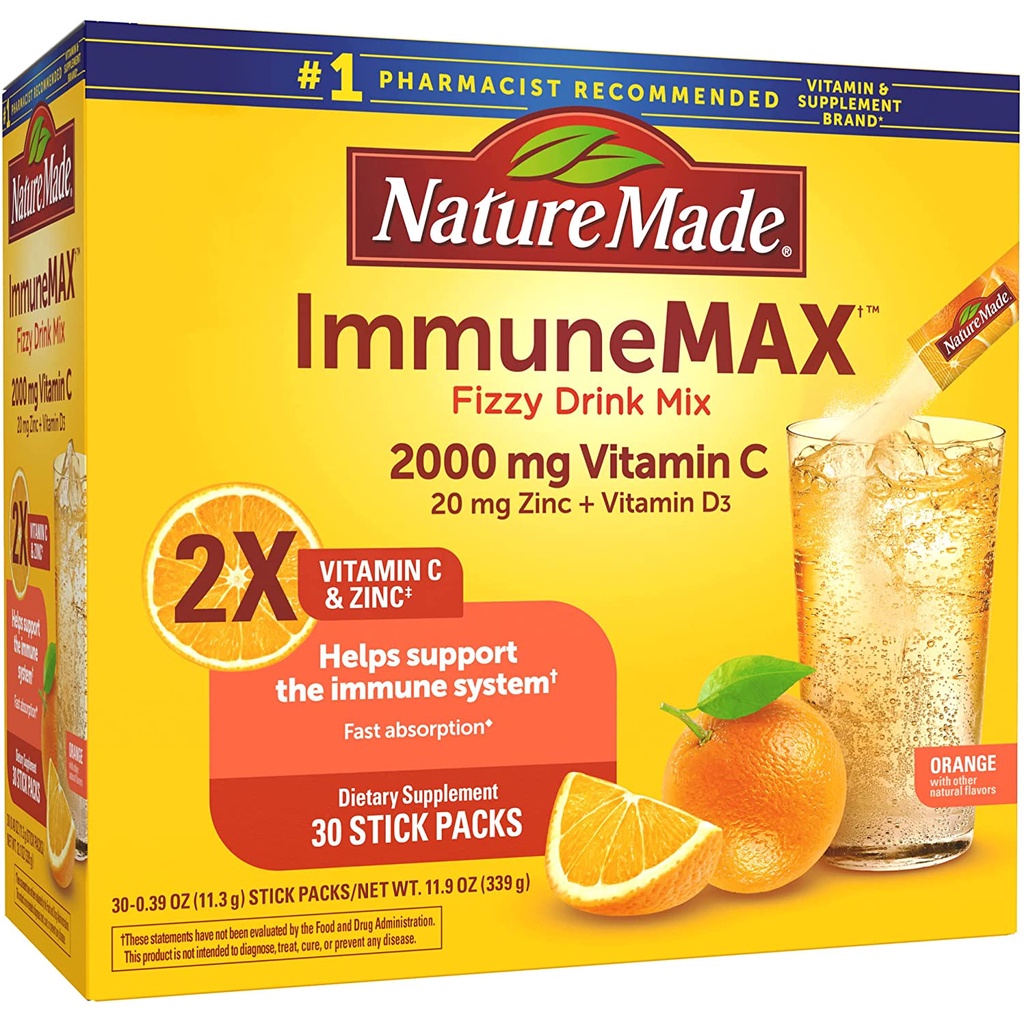 Immunemax Fizzy Drink Mix, Vitamin C, Vitamin D, and Zinc Supplement ...