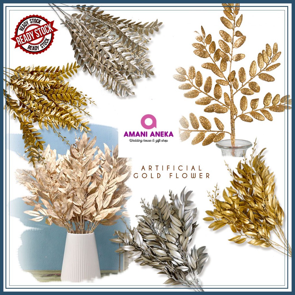 Ready Stock Viral Artificial Willow Locust Gold Silver Leaf DIY Deco ...
