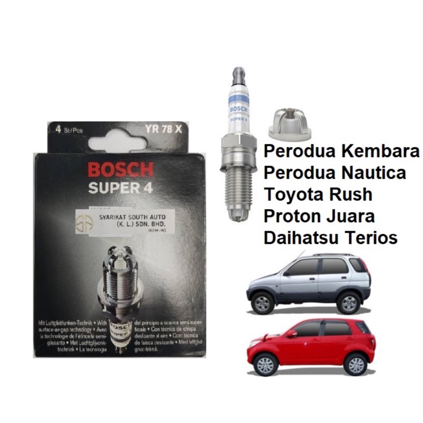 Spark Plug YR78X 0242132501 Bosch Super 4 Toyota Rush Perodua Nautica 1.5 Perodua Kembara DVVT ...