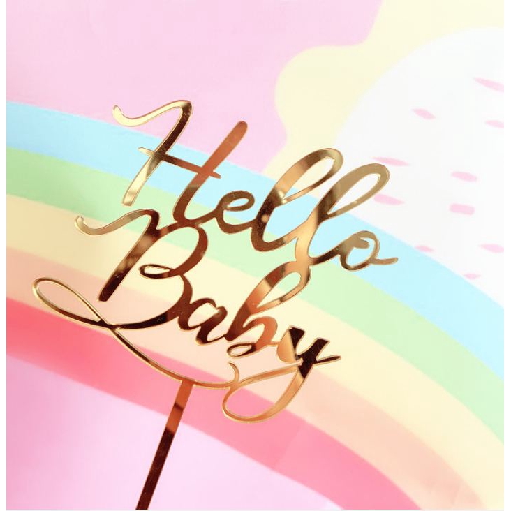 Gold Hello Baby Acrylic Cake Topper For Baby Shower Kids Gilrs Birthday ...