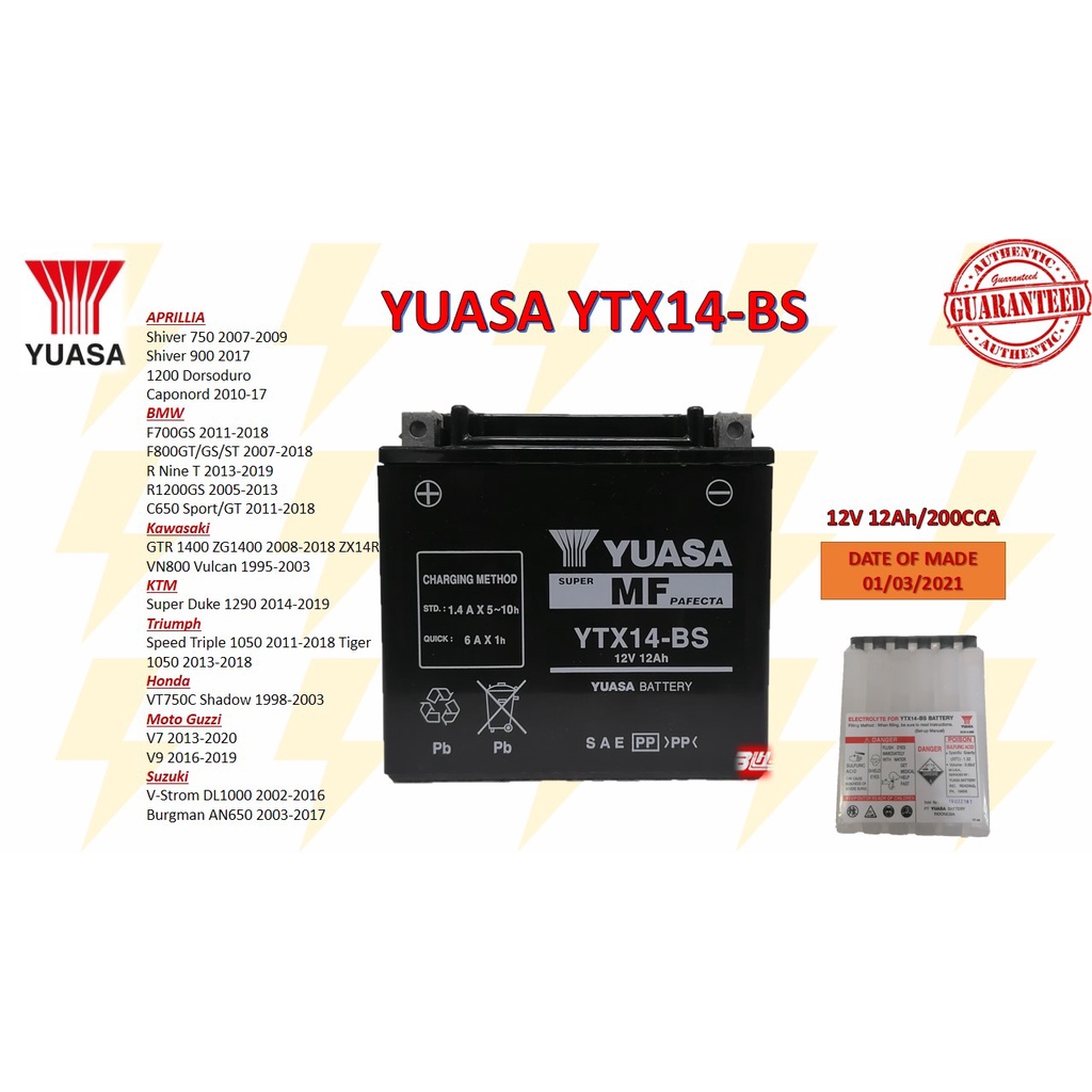JAMIN ORIGINAL} YUASA YTX14-BS YTX14BS WARANTY 3BULAN KAWASAKI HONDA ...