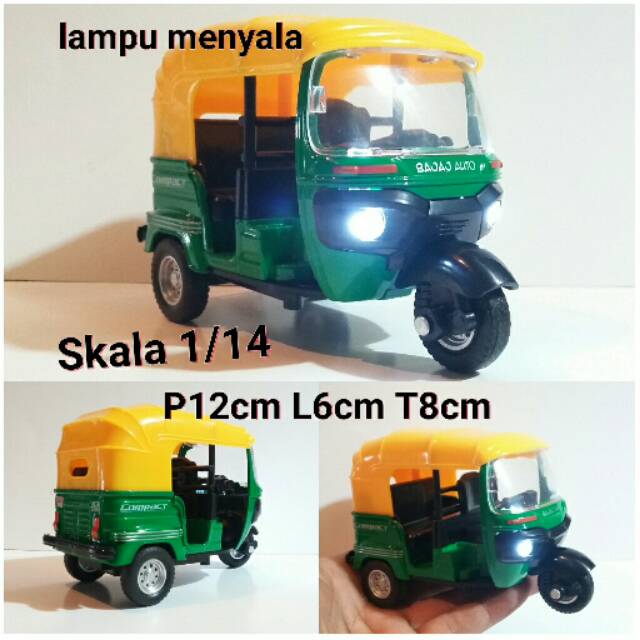 HIJAU Diecast Bajaj green lights on 14 scale read first: iron body and ...