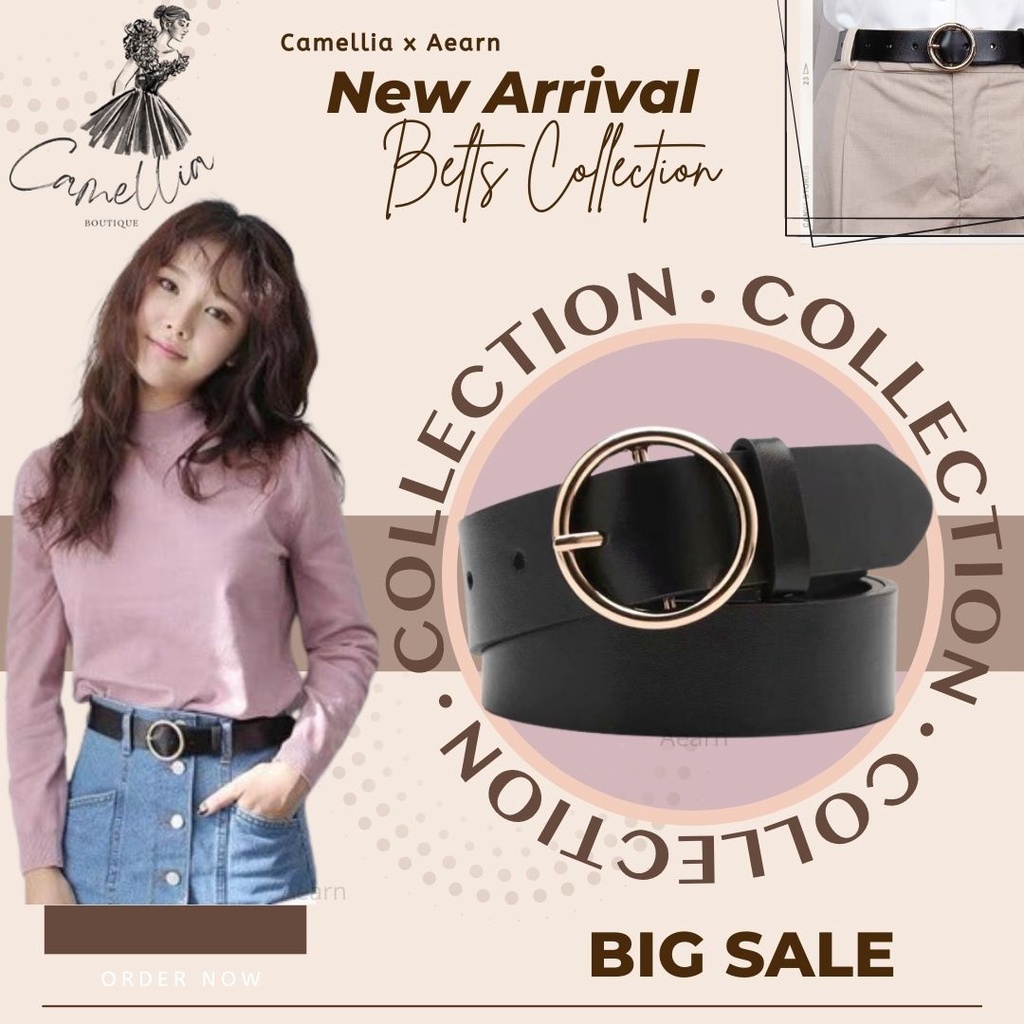 Ready stock-Women's All-Match Round Buckle Leather Belt Tali Pinggang ...