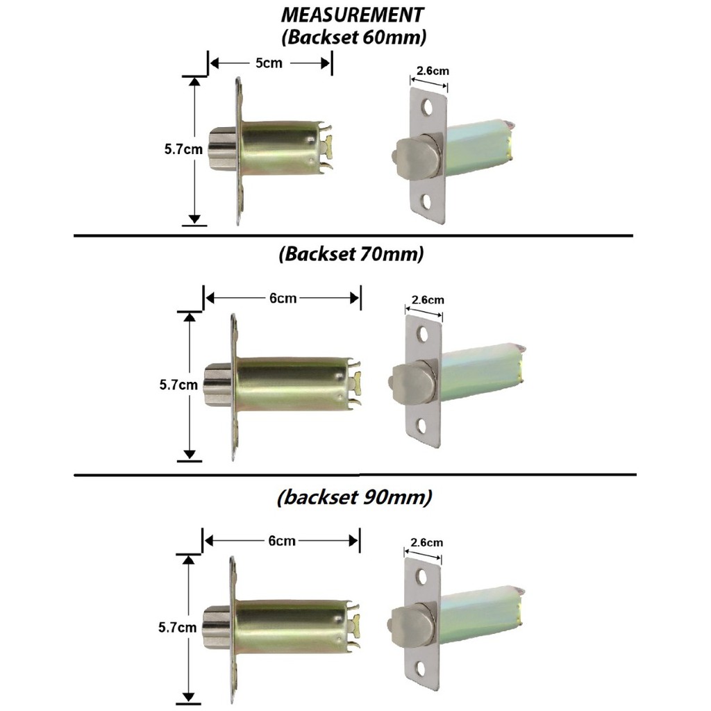Cylindrical Door Lock Latch Tongue Backset Spare Part (60mm, 70mm, 90mm ...