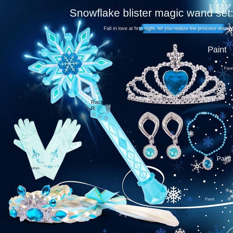 Princess Elsa Magic Wand Luminous Set Aisha Crown Children's Flash Toy ...