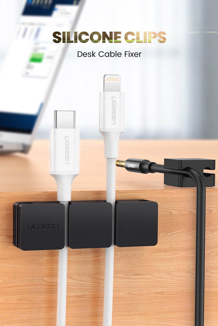 UGREEN Cable Clips Organizer Silicone USB Cable Winder Flexible Cable ...