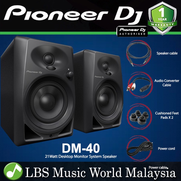 Pioneer DJ DM-40 21Watt 4 Inch Two Way Active Desktop Monitor System ...