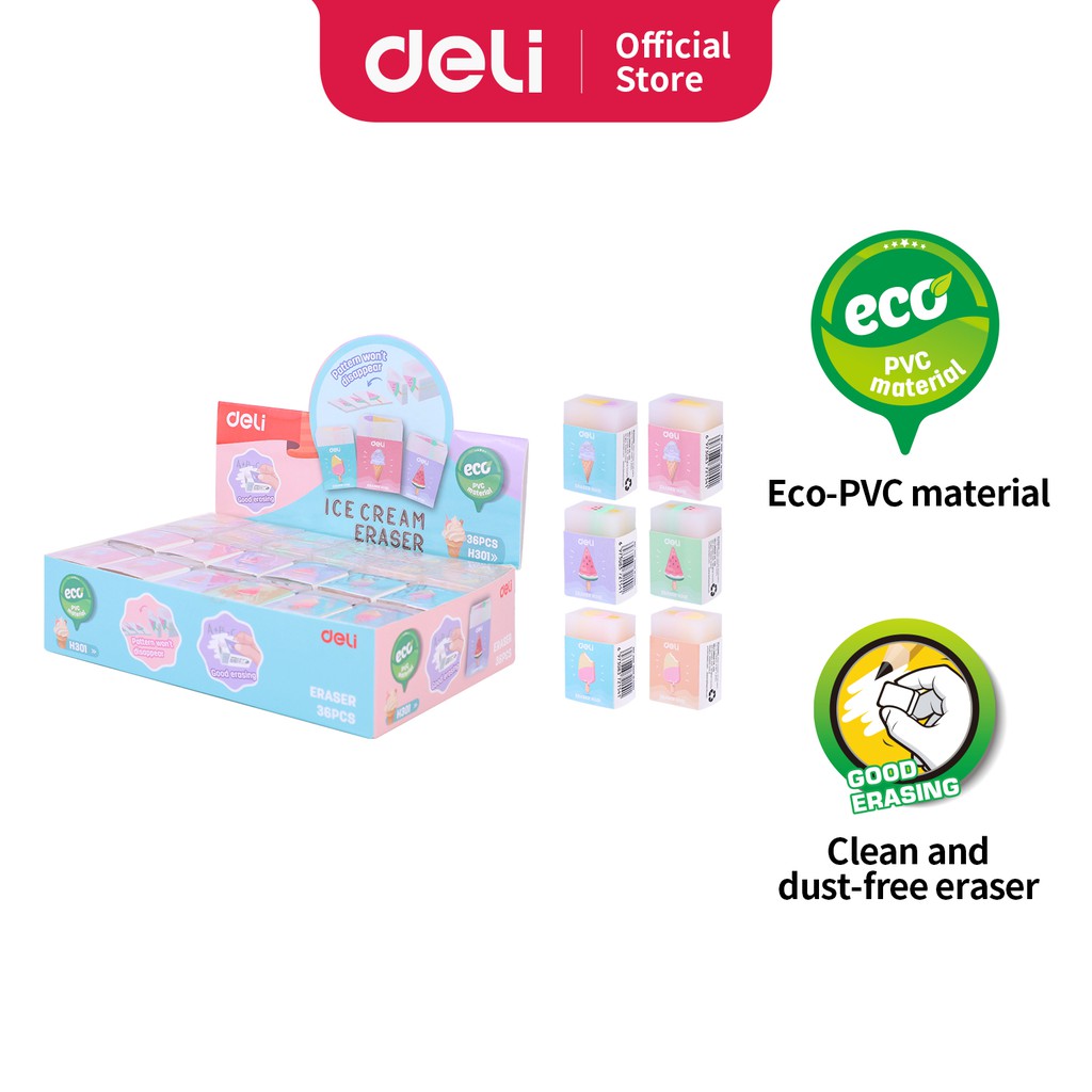 Deli Eraser Ice Cream Cute Pattern Mini Eraser Eco-PVC Material EH301 ...