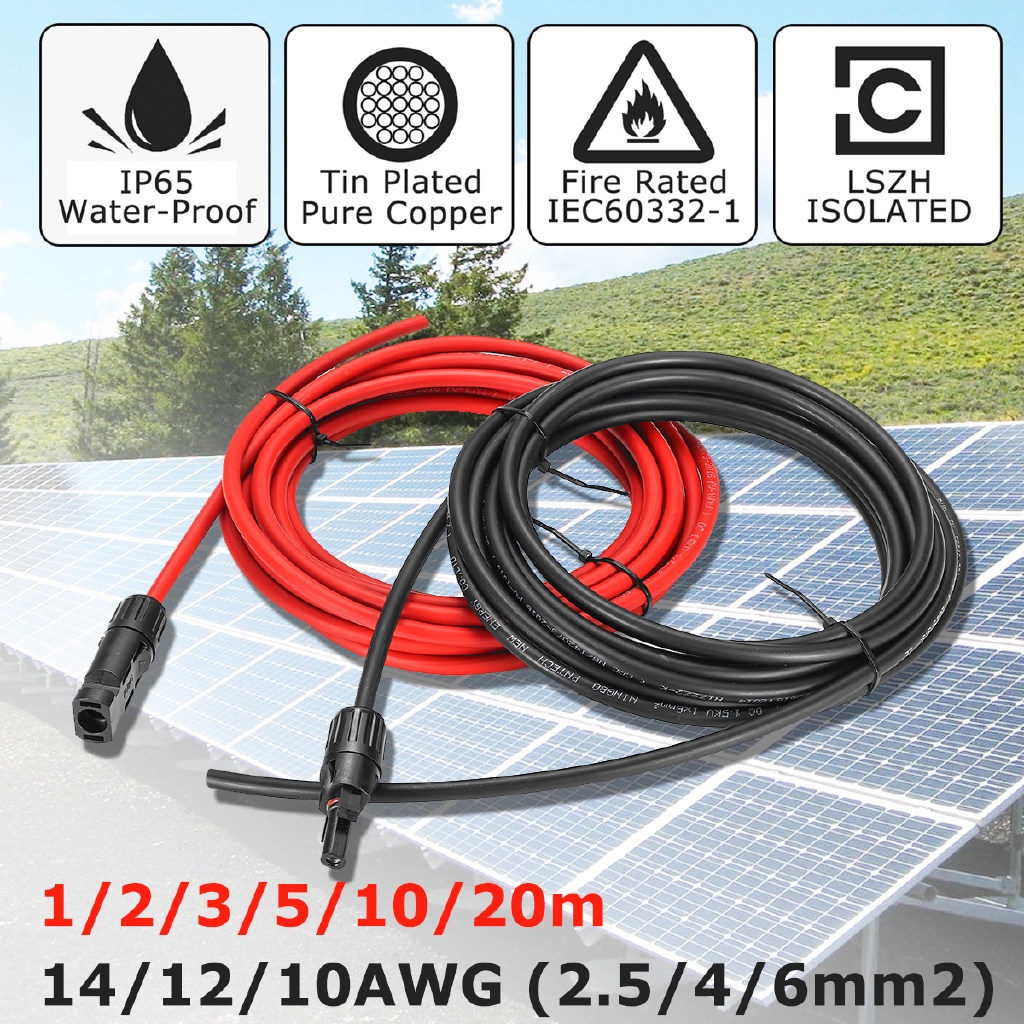 1 Pair Solar Panel Extension Cable Copper Wire Black and Red with MC4 ...