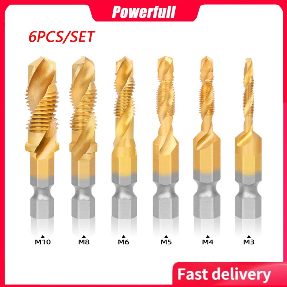 6PCS! M3+M4+M5+M6+M8+M10 Titanium Coated HSS Thread Tap Set Metric Tap ...