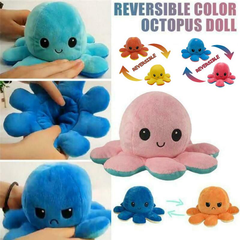 Reversible Flip Double-Sided Octopus Plush Toy Marine Life Doll Animals ...