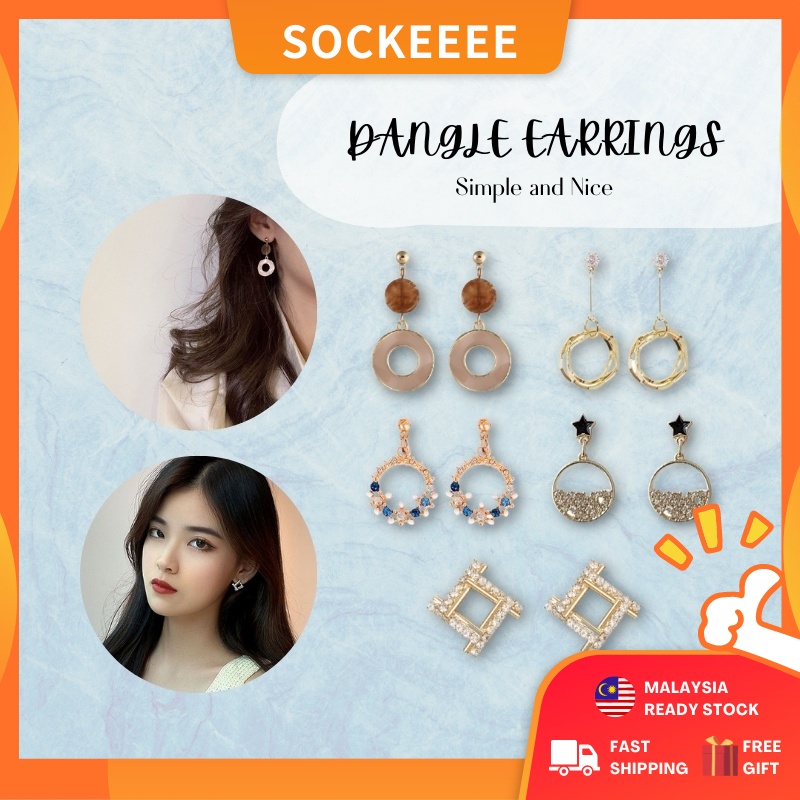 [Ready Stock] Sockeeee 1 Pair Simple Earring Dangle Earrings Subang ...