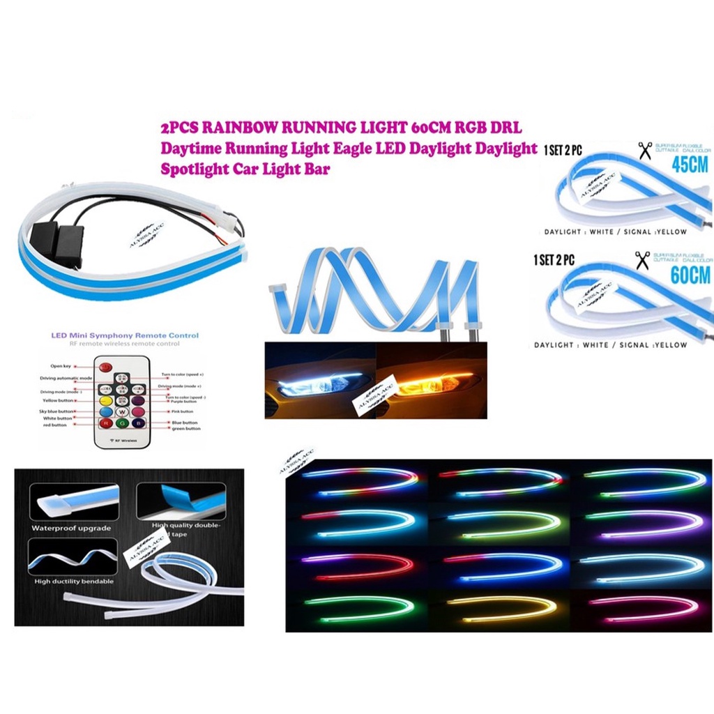 2PCS RAINBOW RUNNING LIGHT 60CM RGB DRL Daytime Running Light Eagle LED ...