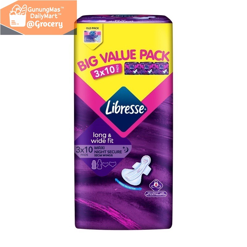 Libresse Long&Wide Fit 3x10Pads MAXI NIGHT SECURE 32cm Wings(Purple ...