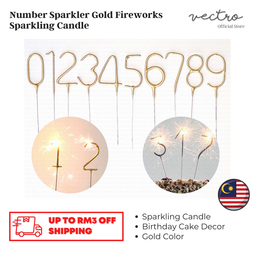 Number Sparkler Gold Firework Sparkling Candle | Birthday Wedding ...
