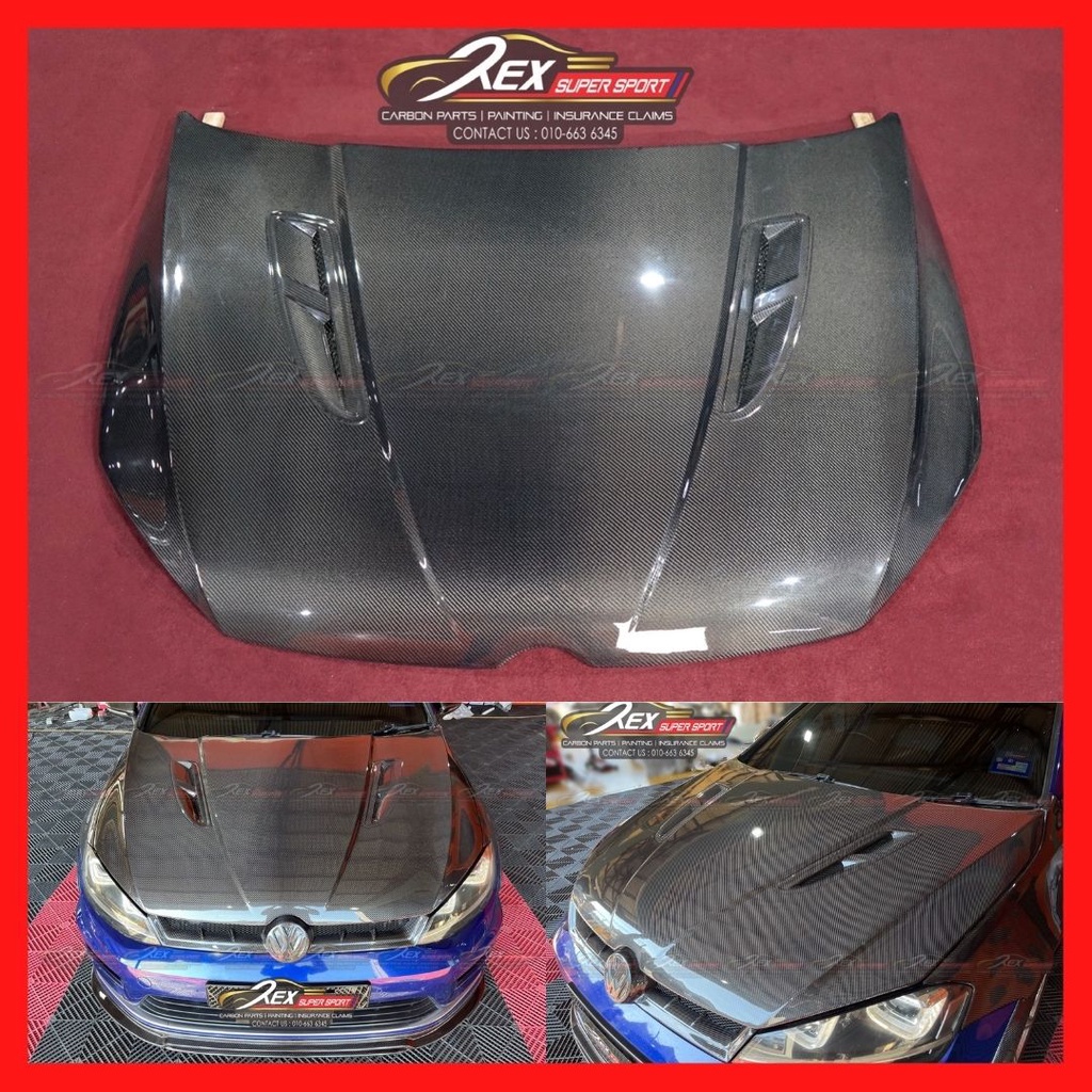 VW Volkswagen Golf MK7 / MK7.5 Bonnet RZ Real Forged Carbon Fiber Depan ...