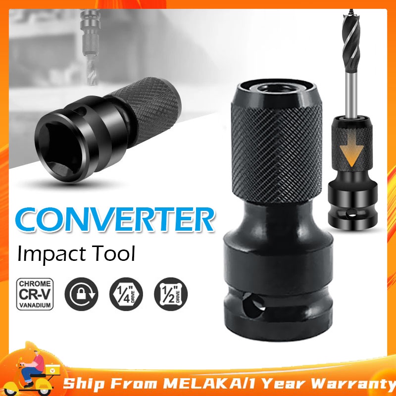 1/2" Square to 1/4" Hex Shank Impact Wrench Adapter Impact Socket Drill ...