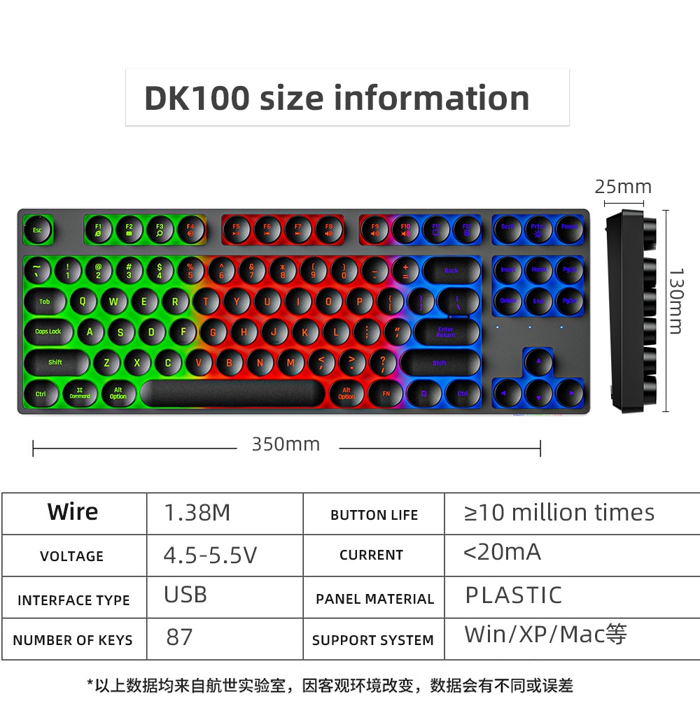 LEAVEN DK100 Punk Led Light Gaming Keyboard gaming Usb protable wired ...