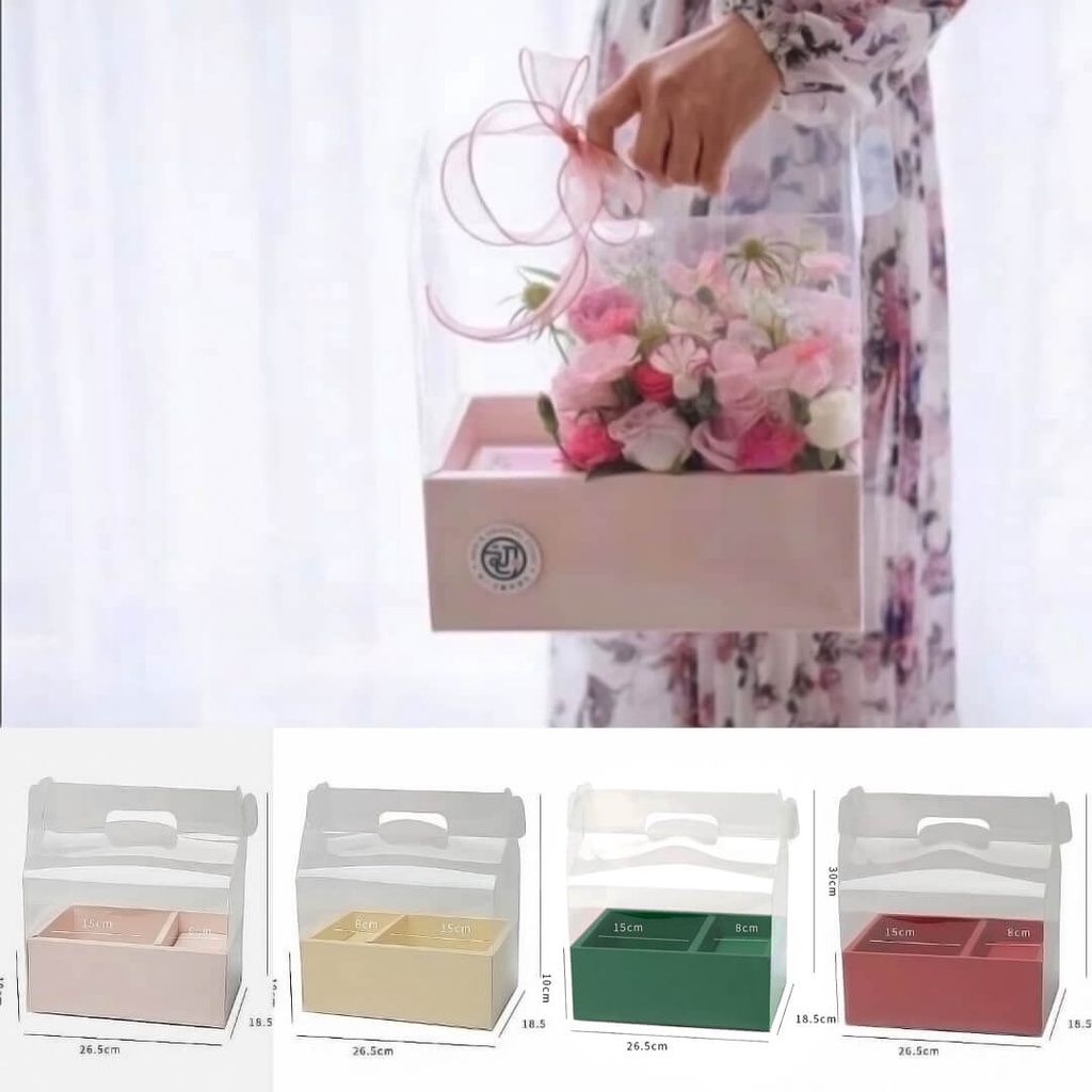 Decorative Transparent Carrying Flower Gift Box With 2 Compartment ...