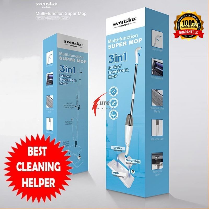 SVENSKA Super Cleaning Mop Sweep Spray Easy Clean 3 IN 1 FULL SET ...