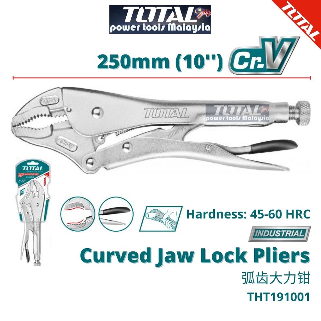 TOTAL Cr-v Curved Jaw Locking Pliers 250mm (10") 弧齿大力钳 - THT191001 ...