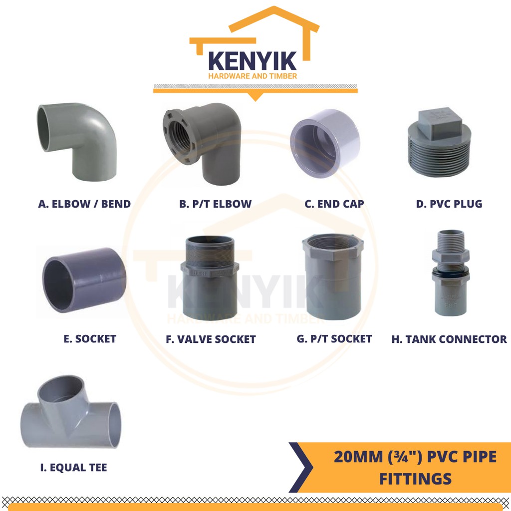 Fittings for PVC Pipes : 20mm (¾") ELBOW / SOCKET/ END CAP/ PLUG/ TANK ...