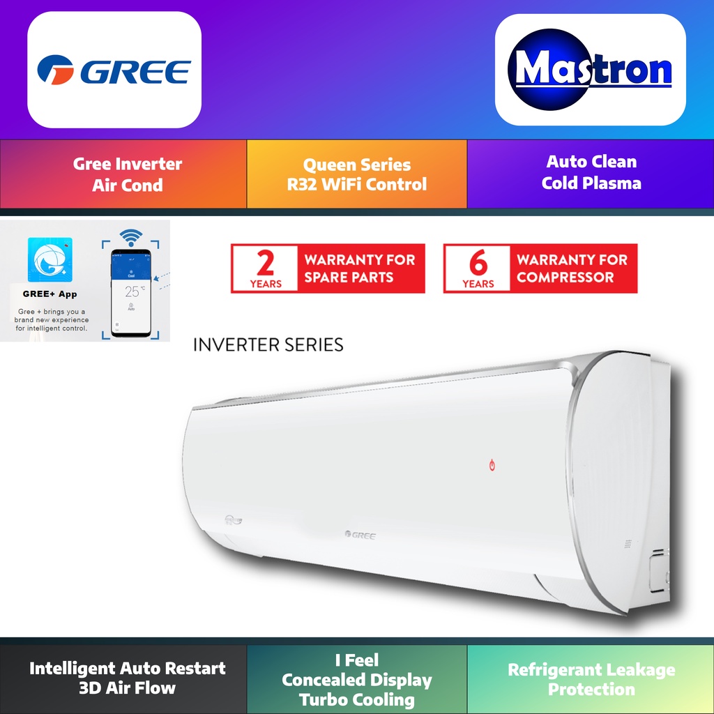 Gree R32 Queen Series Puremaster Series Inverter Air Conditioner 1.0HP ...