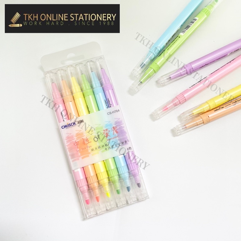 Chosch 6 Colour Double Headed Highlighter Pen + Gel Ink Pen / 双头荧光笔 ...