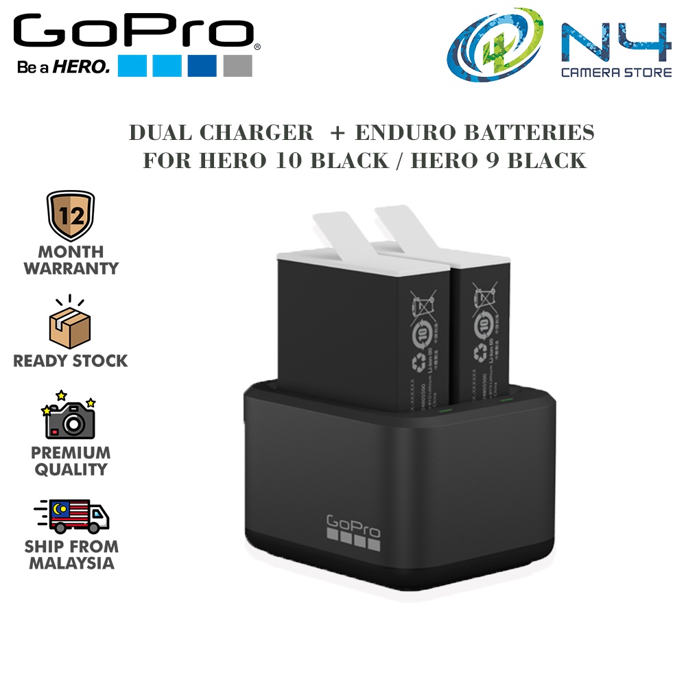 GOPRO HERO12 / HERO11 / HERO10 / Hero9 Dual Battery Charger + 2 Enduro ...