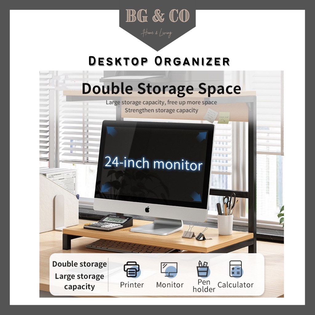 BG Desktop Organizer Printer Rack Monitor Stand Table Top Storage ...