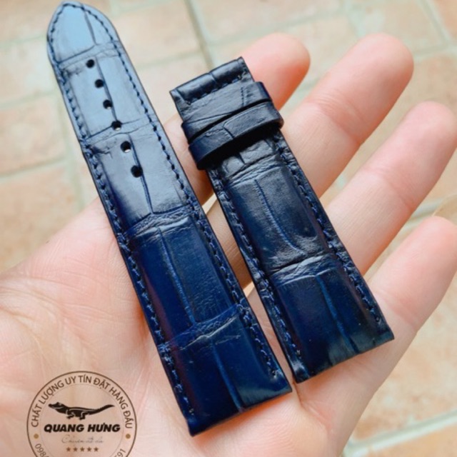 Crocodile Watch Strap Hand Stitched navy Blue Belly Leather | Shopee ...