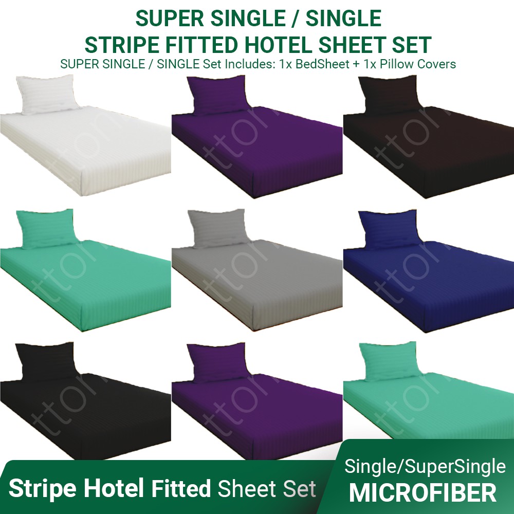 SINGLE / SUPER SINGLE - Stripe Hotel Fitted Sheet Set Smooth to touch ...