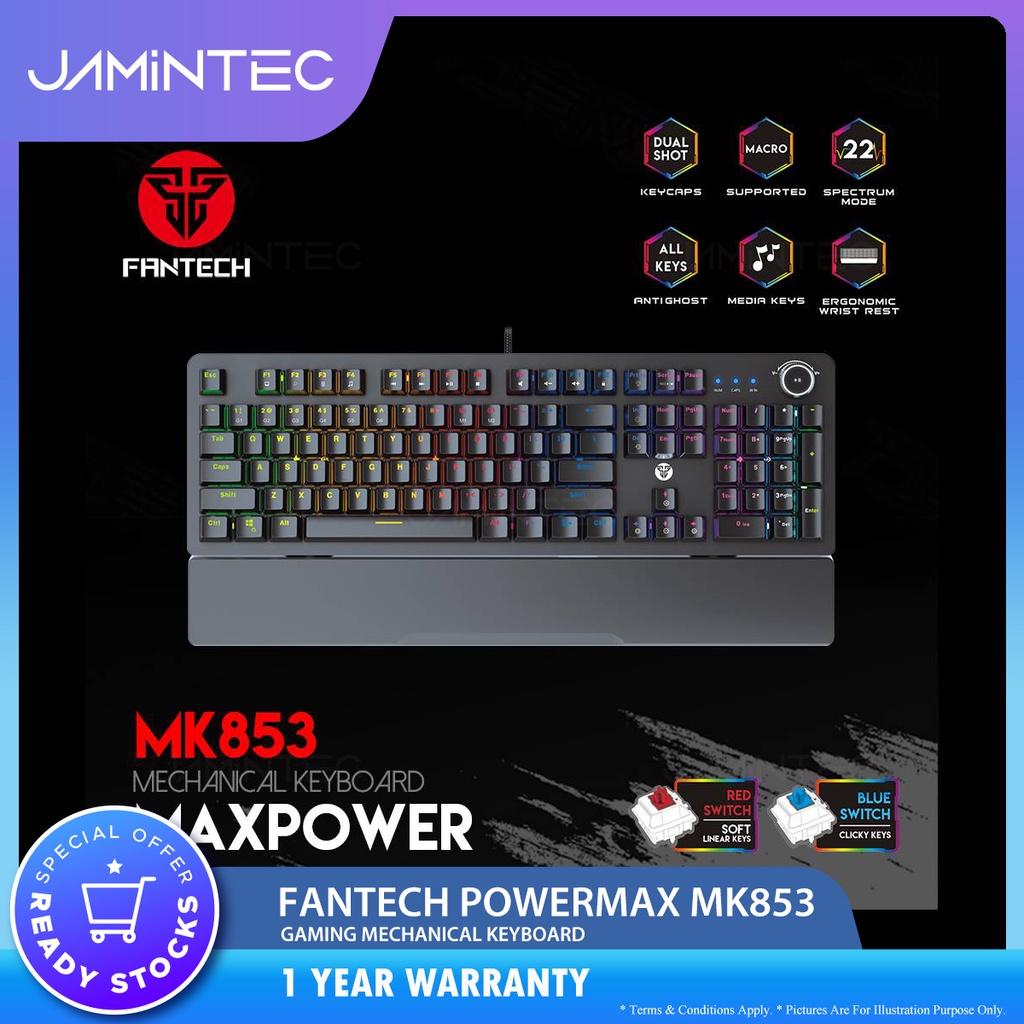 FANTECH MAXPOWER MK853 GAMING MECHANICAL KEYBOARD BLUE OR RED SWITCH ...