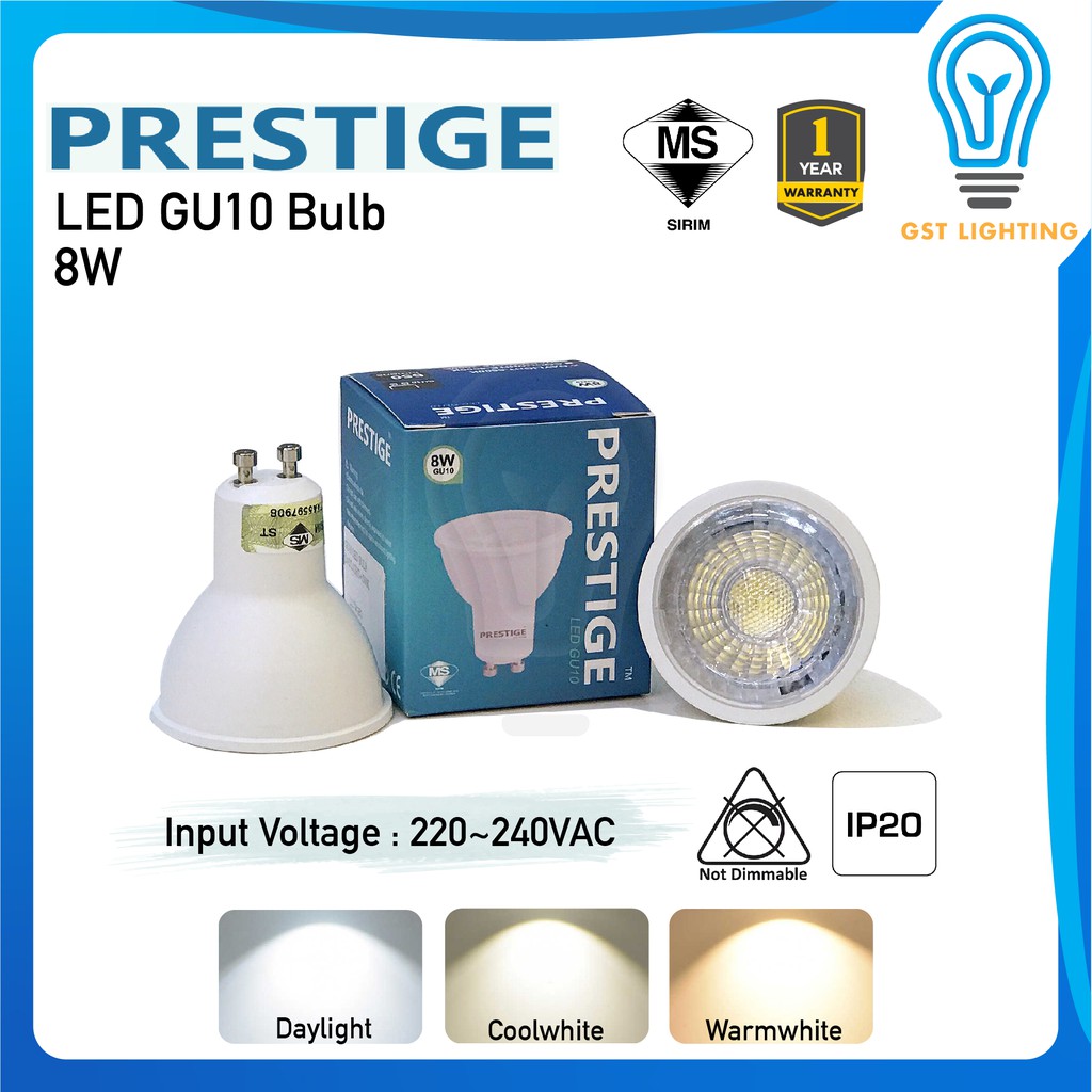 Prestige 8W LED GU10 Bulb 240V | Daylight/ Warmwhite/ Coolwhite | Spot ...