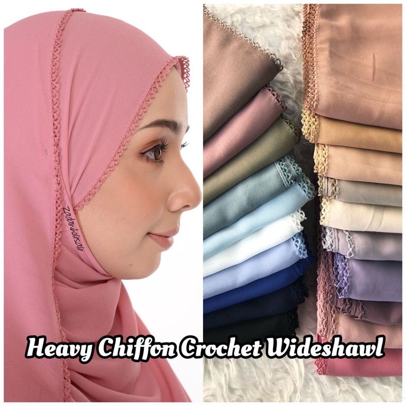 SHAWL SULAM CROCHET HEAVY CHIFFON (Tudung Selendang/shawl) | Shopee ...
