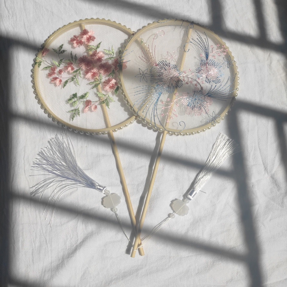 Star Orange Sect Ancient Style Tuan Fan Embroidery Tuan Fan Long Handle ...