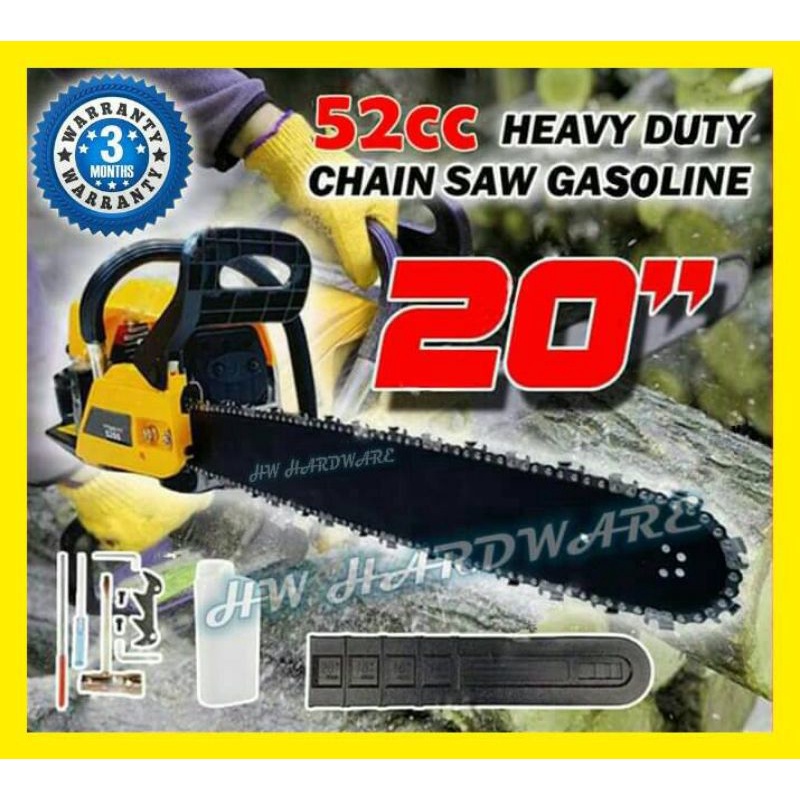 HEAVY DUTY 20 INCH CHAIN SAW CHAINSAW MACHINE GASOLINE 52CC 2 STROKE ...